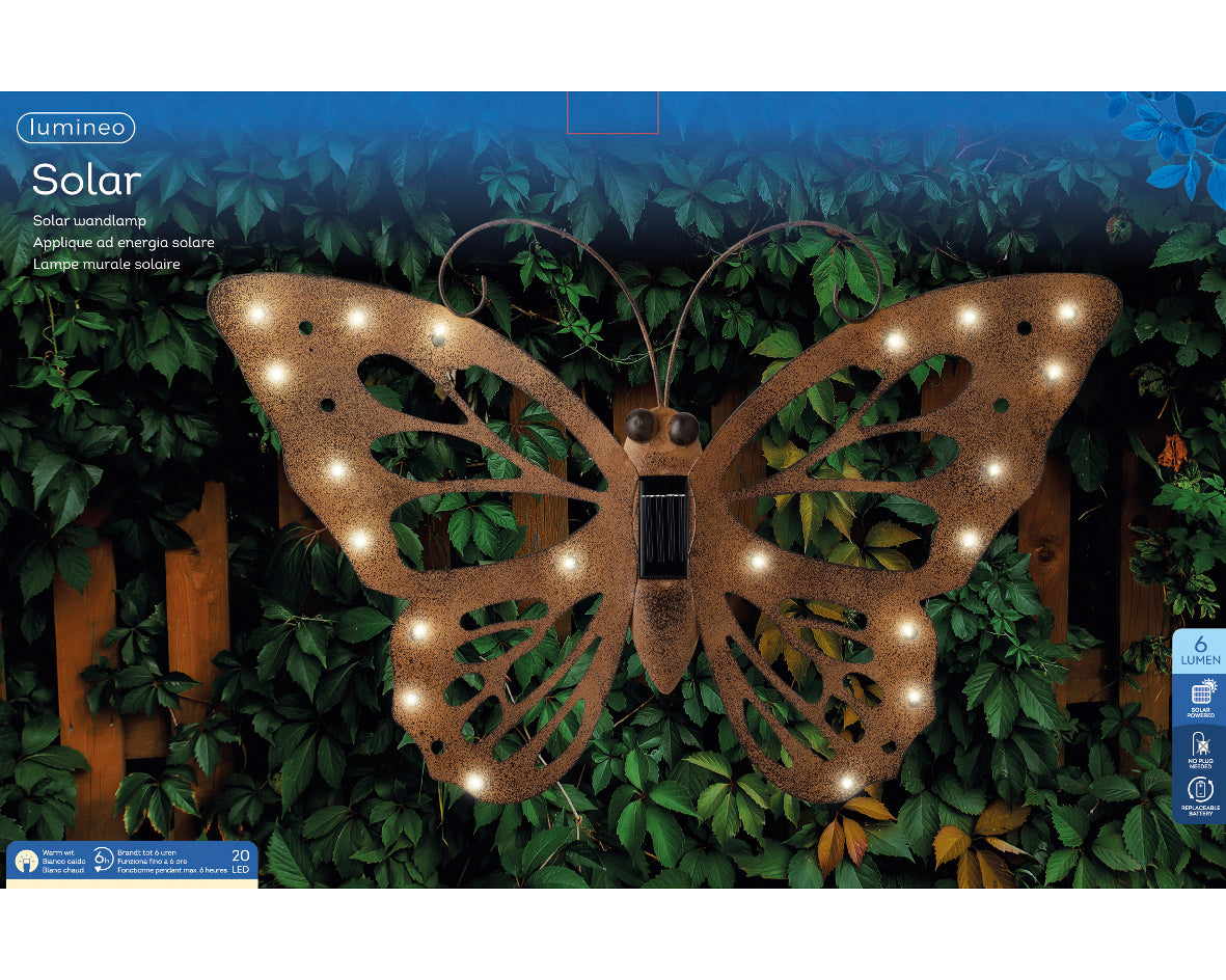 Solar Powered Light Up Rust Brown Butterfly Wall Decoration - 53cm ...