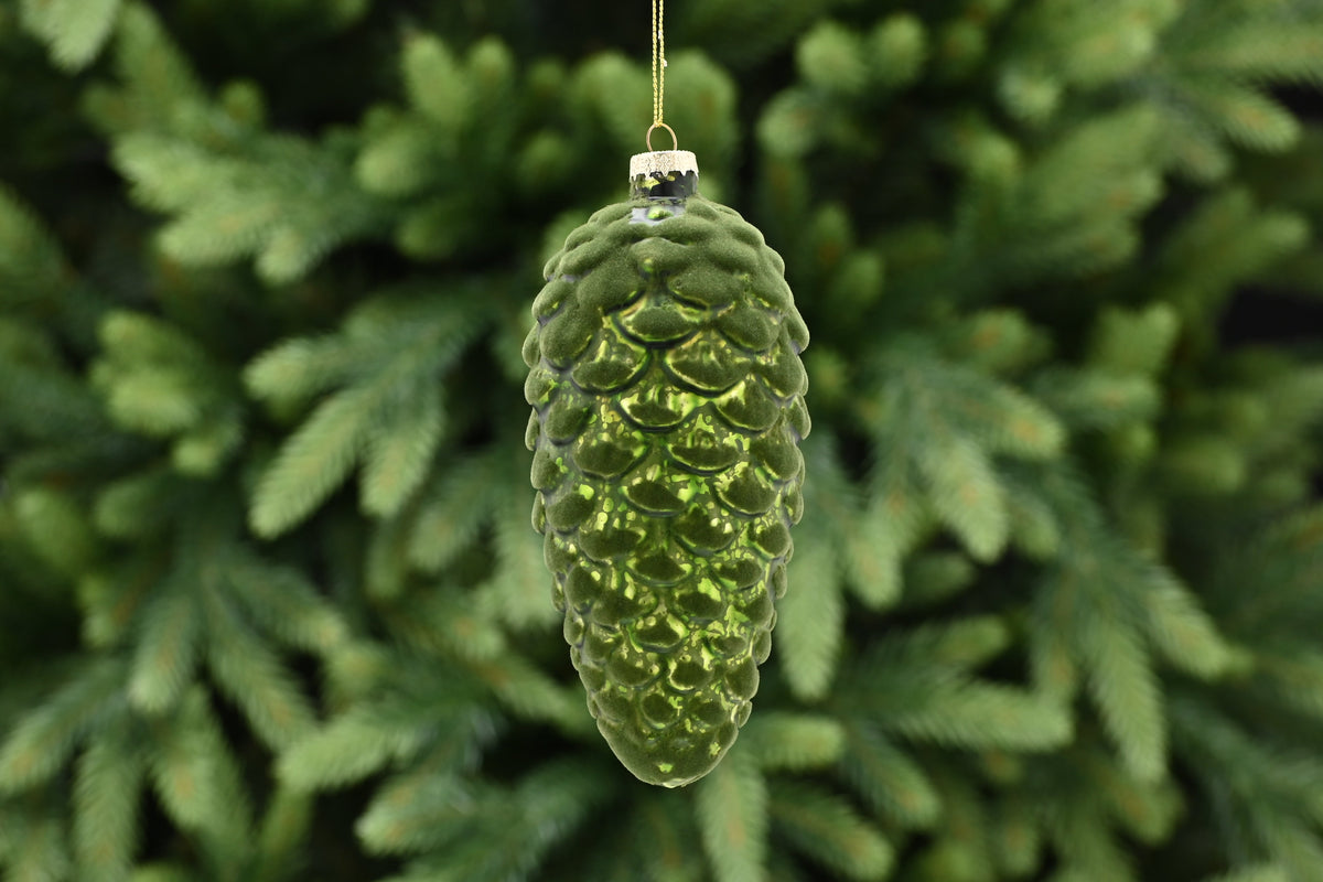 Green Flock Glass Pinecone With Gold Shimmer - 16cm – Southwood Garden ...