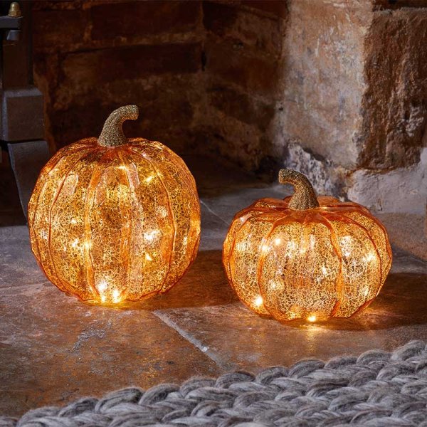 Large Autumn Glass InLit Golden Pumpkin - 19cm – Southwood Garden Centre