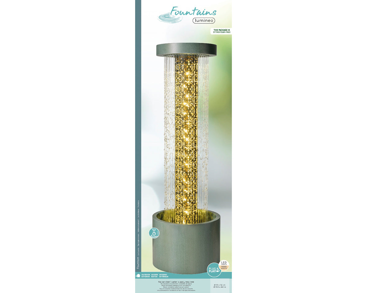 Tall Green Galvanised Metal Rainfall Effect Cylinder Water Feature wit ...
