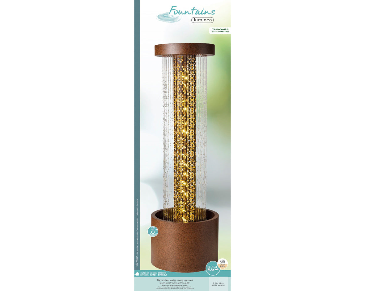 Tall Galvanised Metal Rainfall Effect Cylinder Water Feature with LED ...