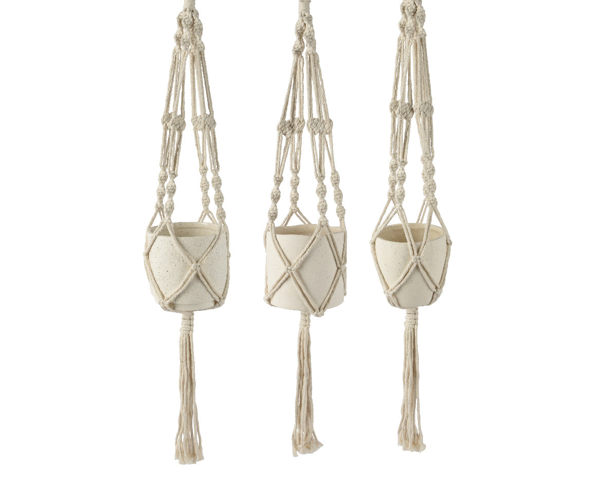 Rustic Hanging White Rope Stoneware House Plant Pot – Southwood Garden ...