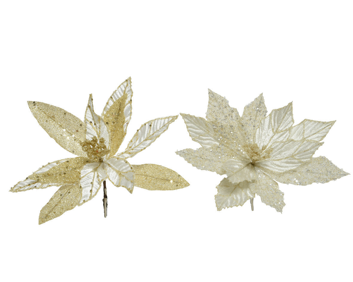 Sparkling Ivory and Gold Flower Decoration – Southwood Garden Centre