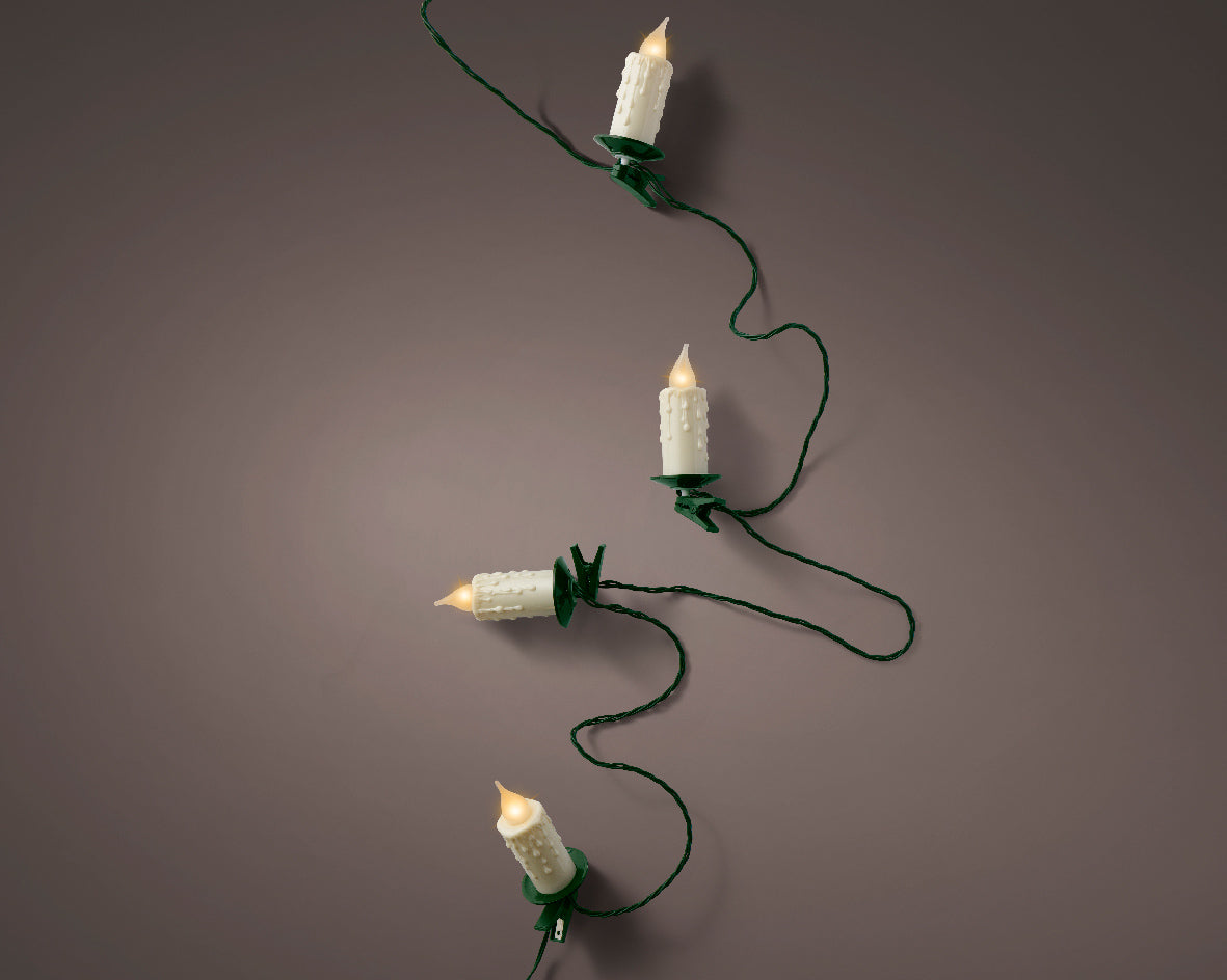 Vintage Warm White Candle Clip on String Lights with Green Cable- 30 L ...