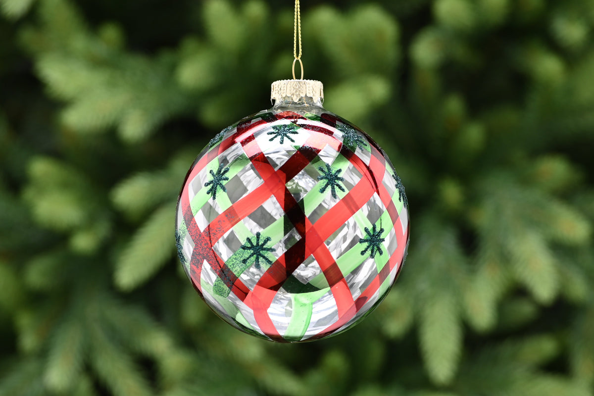 Clear Glass Bauble with Red and Green Pattern - 10cm – Southwood Garden ...