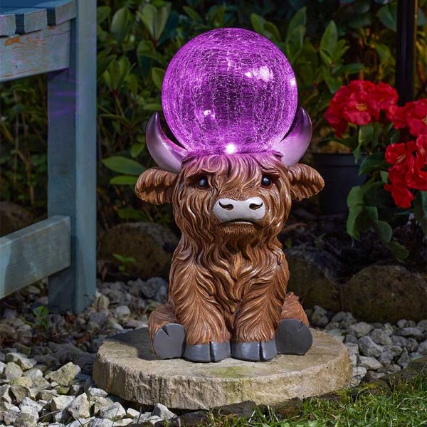 Highland Cow Colour Changing Orb Solar Garden Ornament – Southwood ...