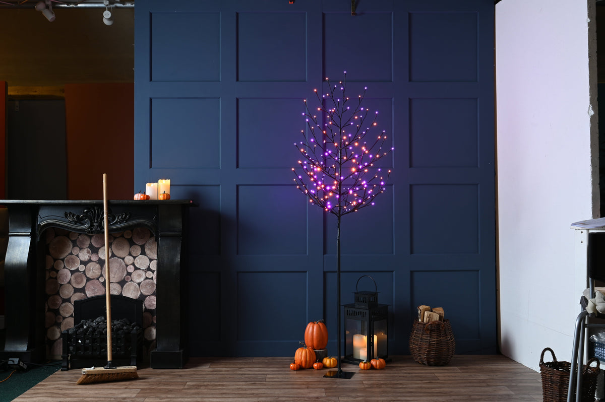 Purple & Orange Glow-Worm Halloween Twig Tree - 150cm – Southwood ...