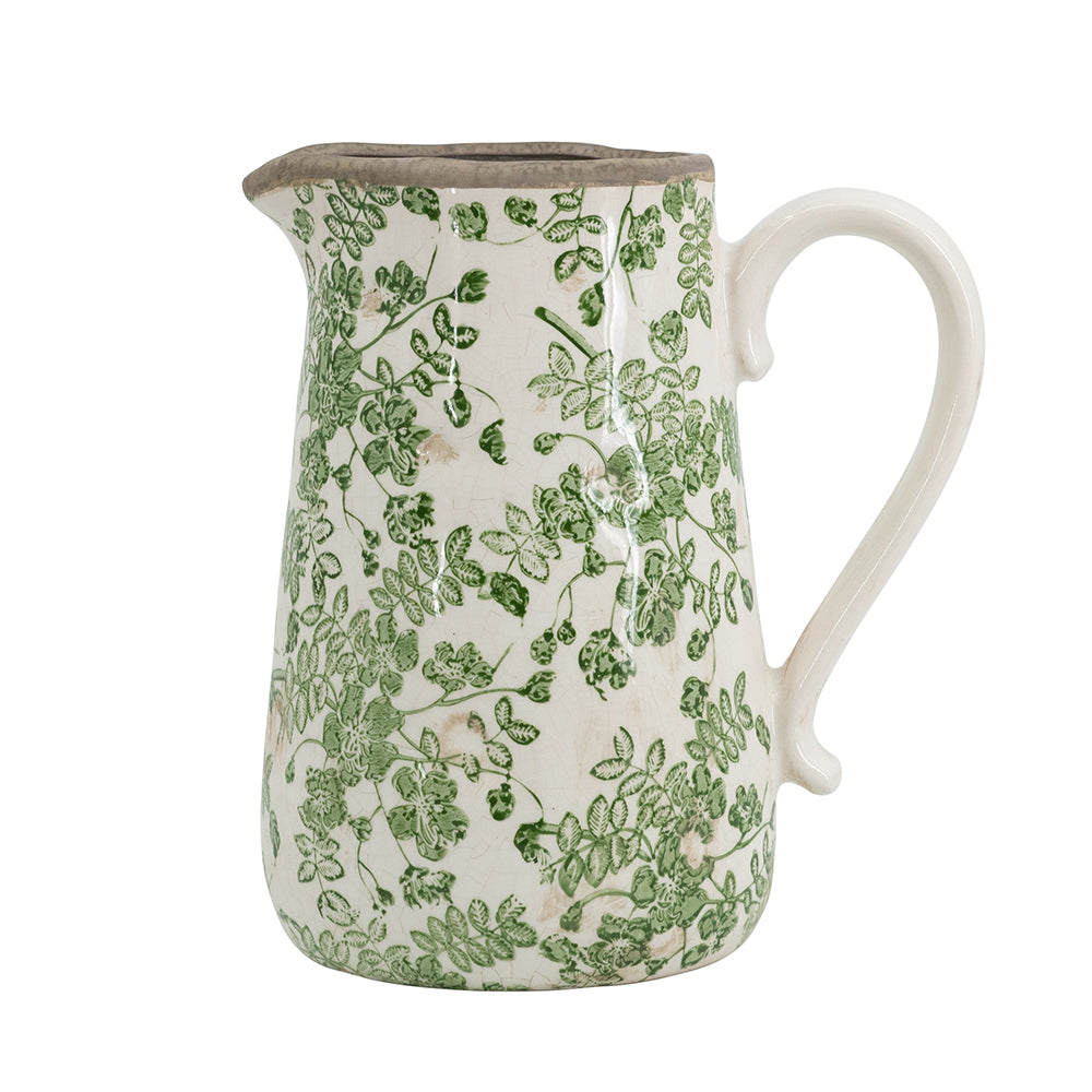 White and Green Floral Ceramic Pitcher Vase - 23cm – Southwood Garden ...