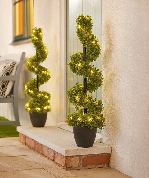 Light Up 92cm Artificial Topiary Twirl with 50 Micro LED Battery Light ...