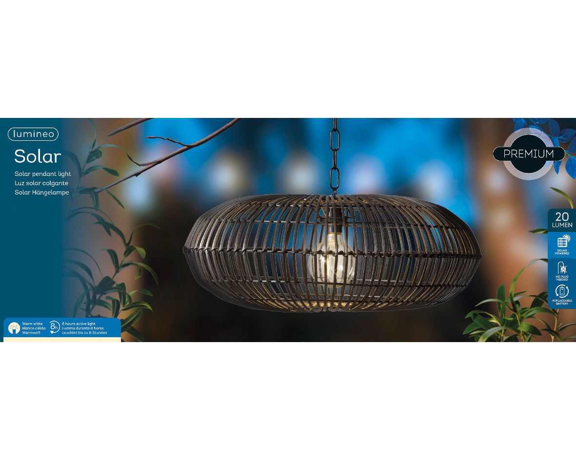 Large Premium Solar Powered Hanging Pendant Black Wicker Light ...
