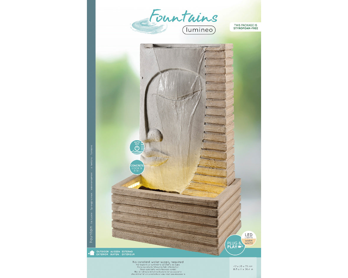 Outdoor Tall Buddha Face Ripple Water Feature with LED Lights - 72cm ...