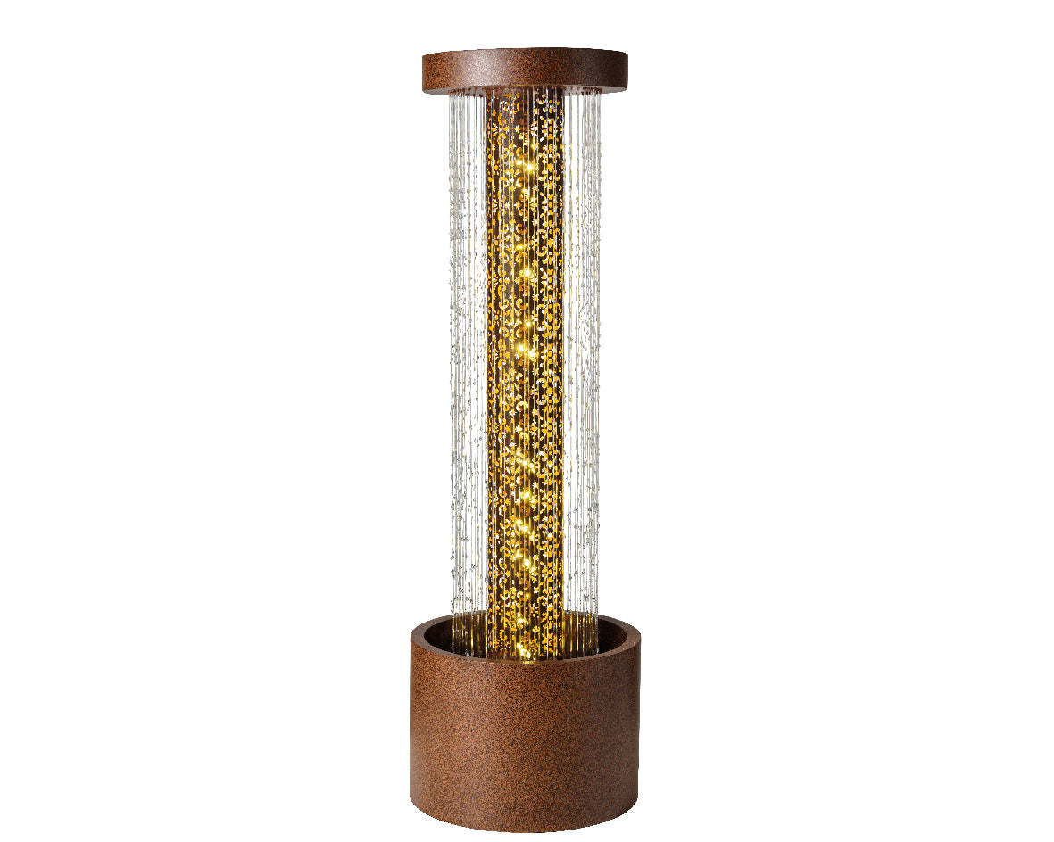 Tall Galvanised Metal Rainfall Effect Cylinder Water Feature with LED ...