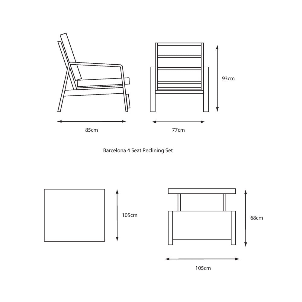 Leisure Grow - Barcelona Aluminium 4 Seat Relaxer Set with Height Adju ...