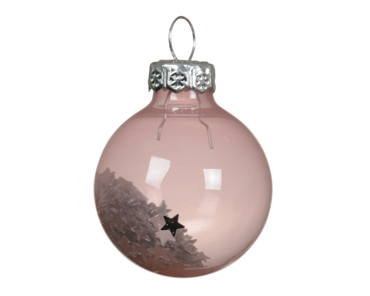 Blush Pink Transparent Glass Baubles with Star Sequins - Tube of 9 ...