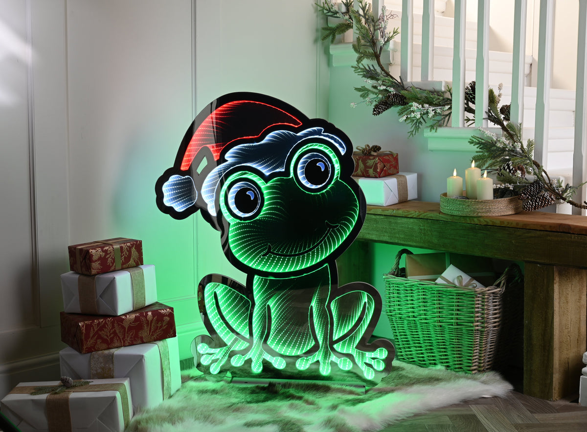 LED Light Up Infinity Christmas Frog With Santa Hat – Southwood Garden ...