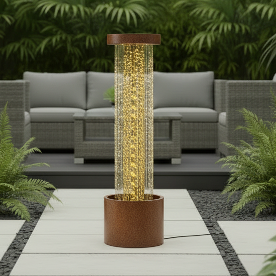 Tall Galvanised Metal Rainfall Effect Cylinder Water Feature with LED ...