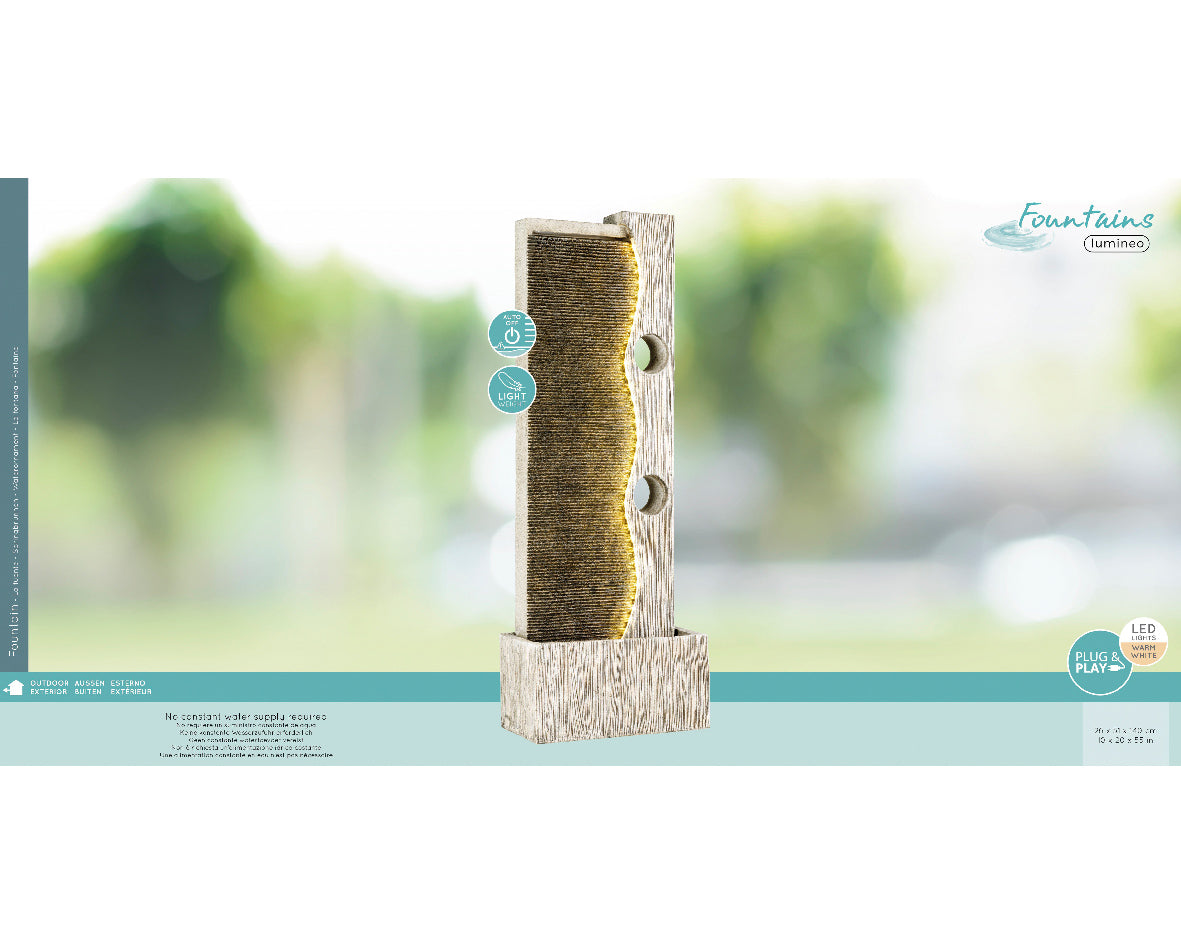 Outdoor X-Large Tall Grey Ripple Water Feature with LED Lights - 140cm ...