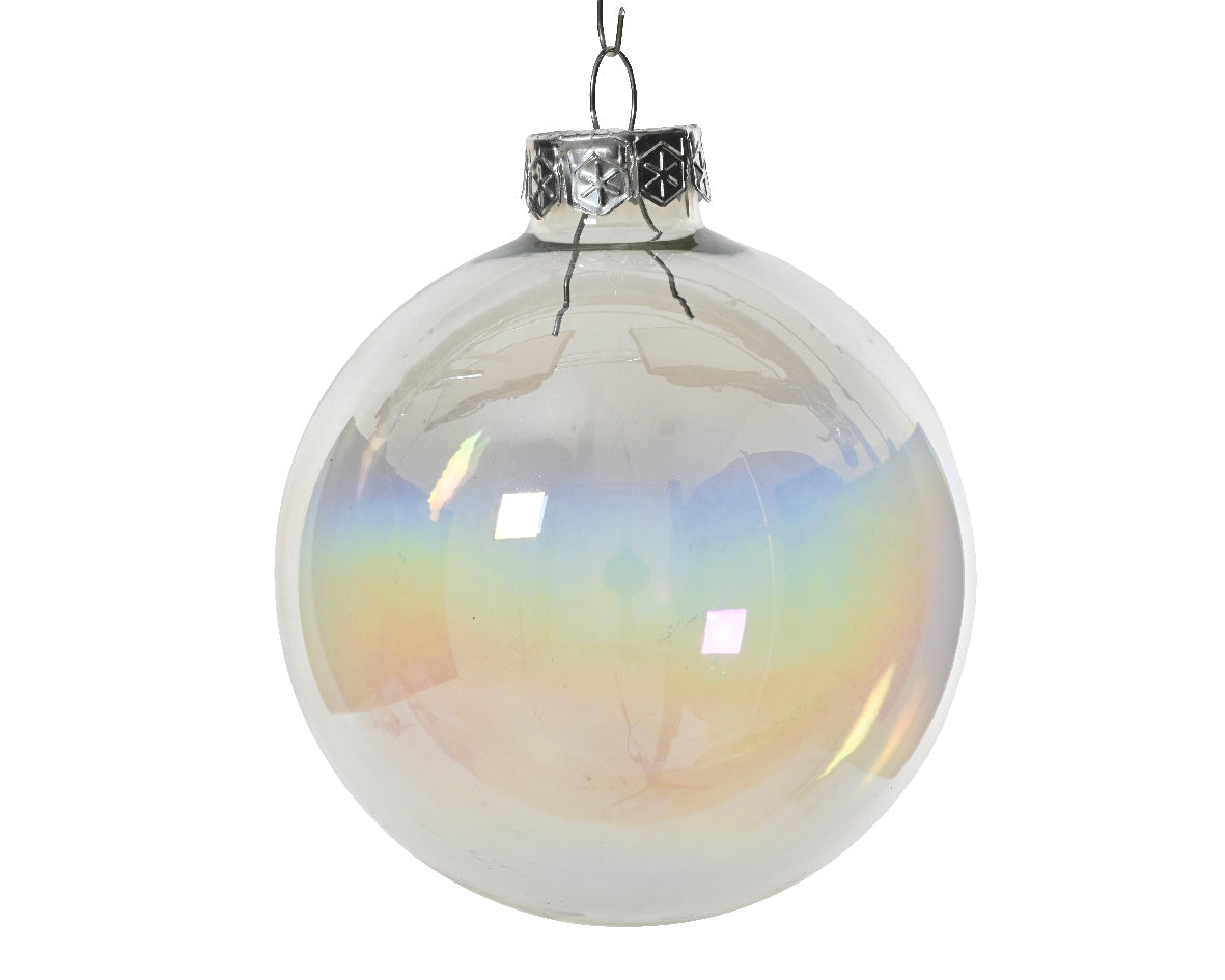 Box of 6 Transparent Clear Glass Iridescent Baubles - 8cm – Southwood ...