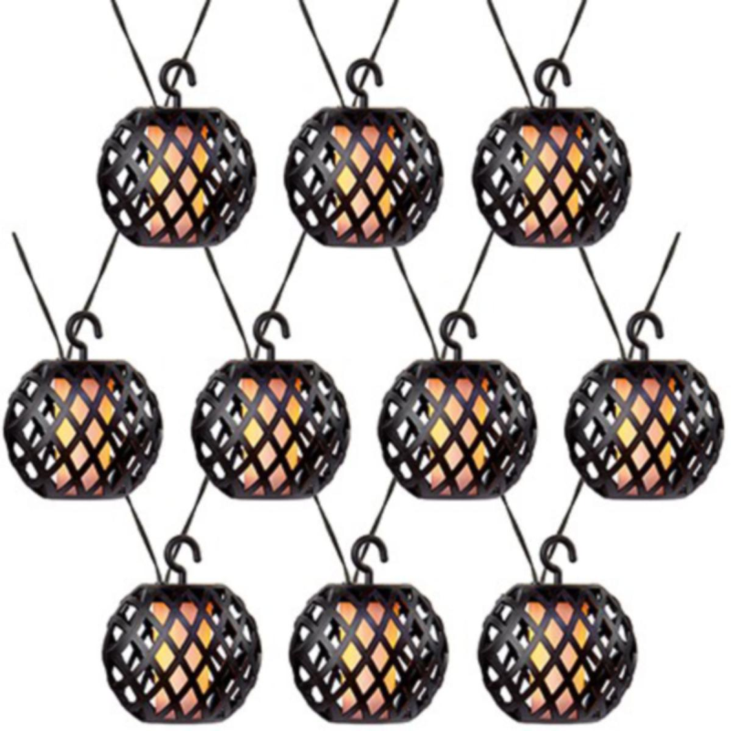 Premier - 10 Flickering Flame Effect Solar Lantern String Lights ...