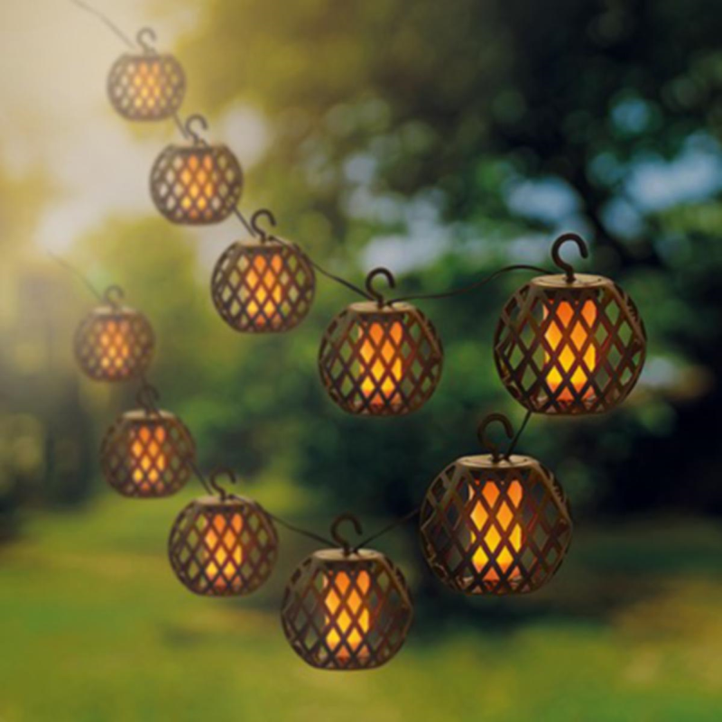 Premier - 10 Flickering Flame Effect Solar Lantern String Lights ...