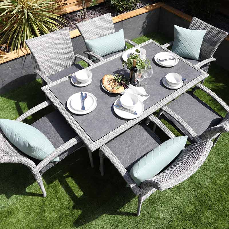 Supremo Iris 6 Seat Outdoor Dining Set with Rectangular Table, Parasol ...