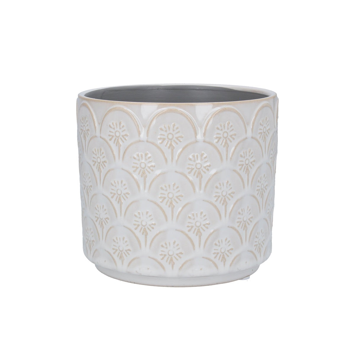 Gisela Graham - Cream Flower Arc Ceramic House Plant Pot Cover - Small ...