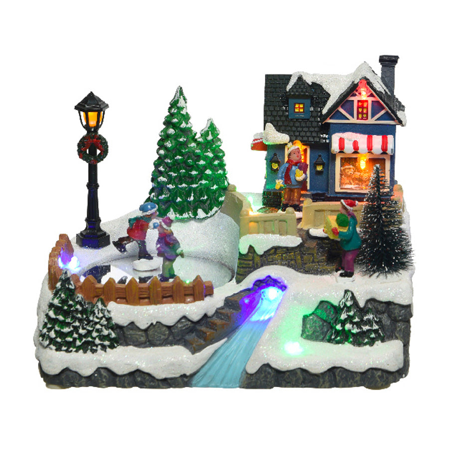 Lumineo Snowy Light Up Winter Village Scene with Lights, Sound & Motio ...