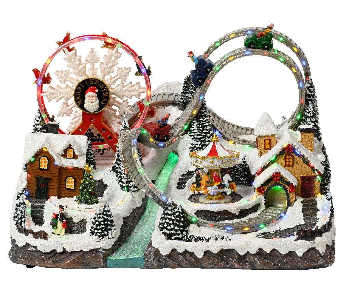 LED Christmas Fairground Rollercoaster & Ferris Wheel Scenery Village ...