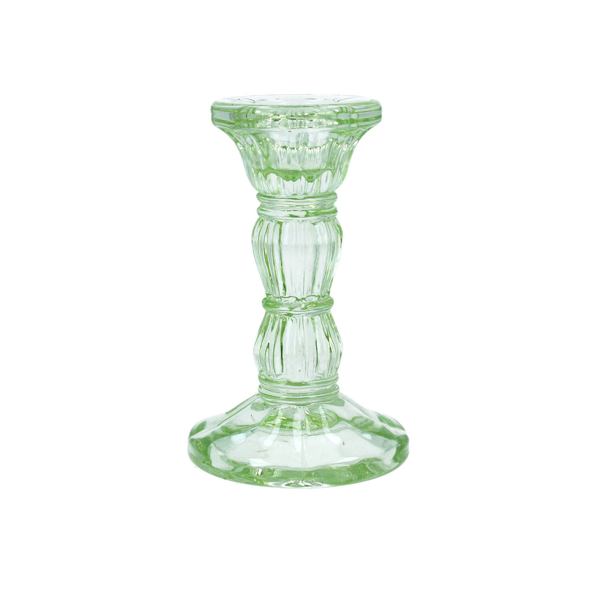 Gisela Graham - Short Glass Candlestick Holder - Pastel Green ...