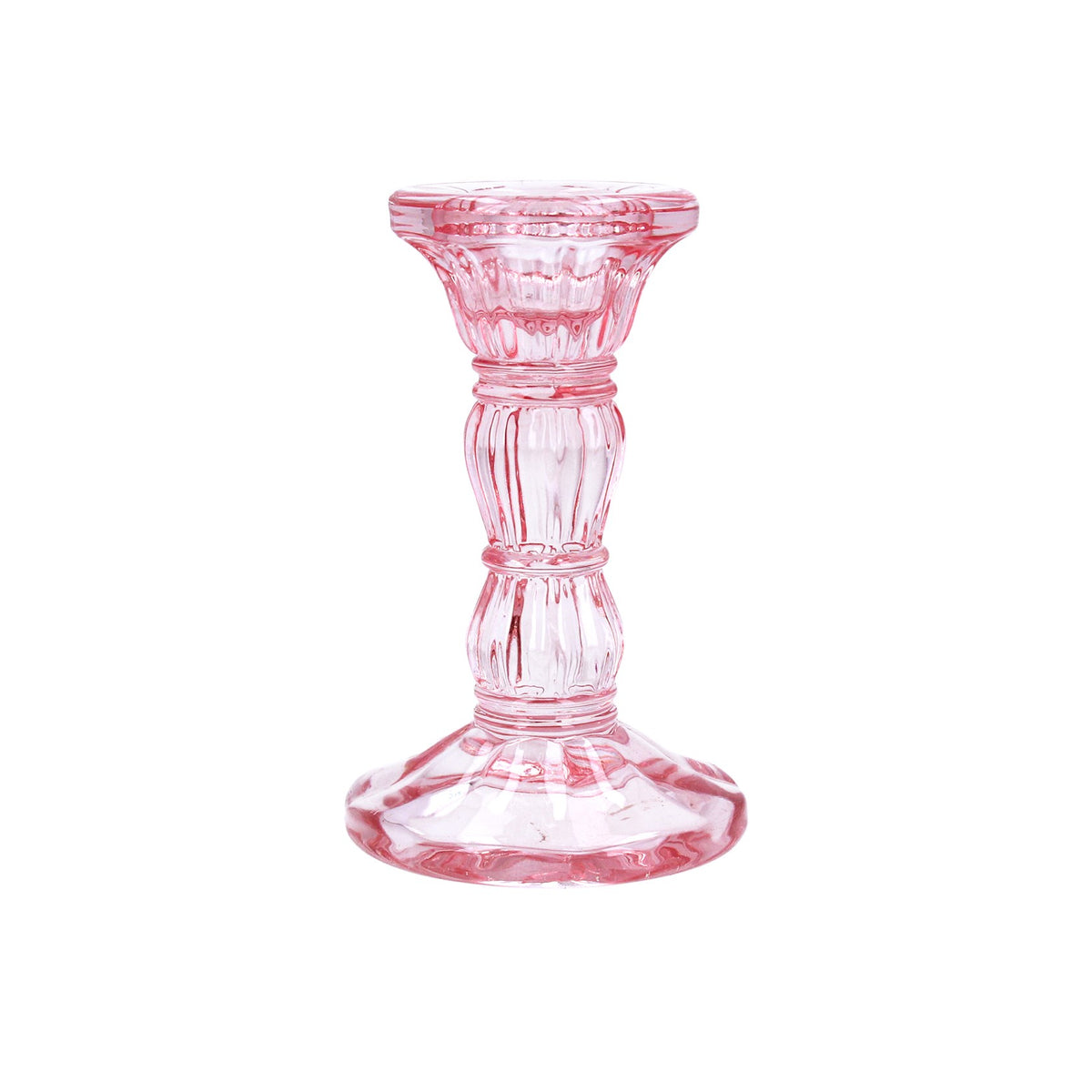 Gisela Graham - Short Glass Candlestick Holder - Pastel Pink ...