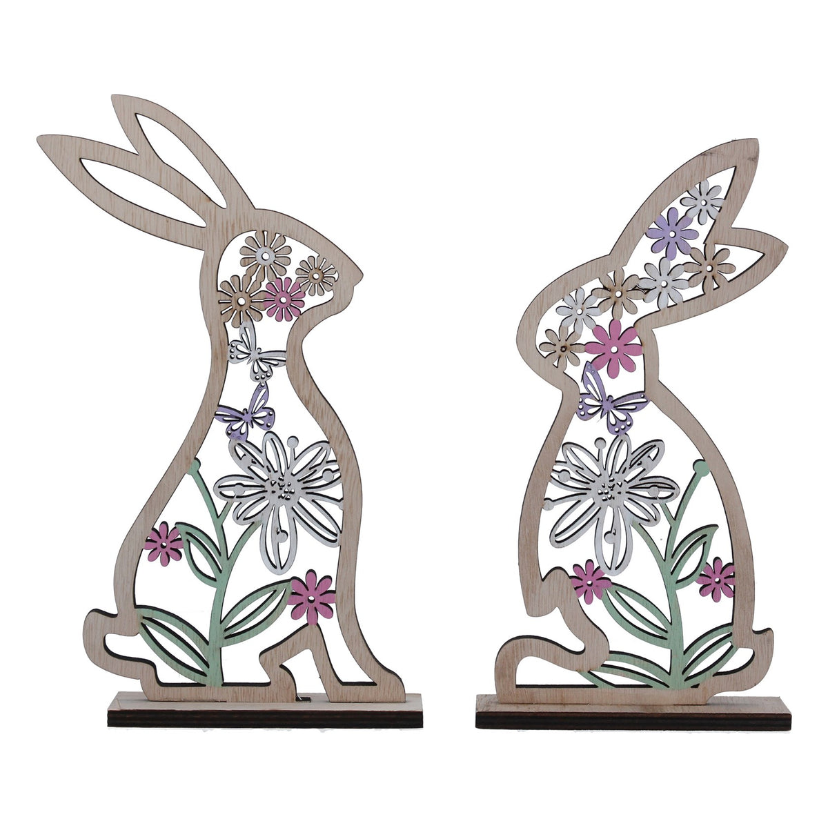 Gisela Graham - Wooden Fretwork Floral Bunny Outline Ornament Decorati ...