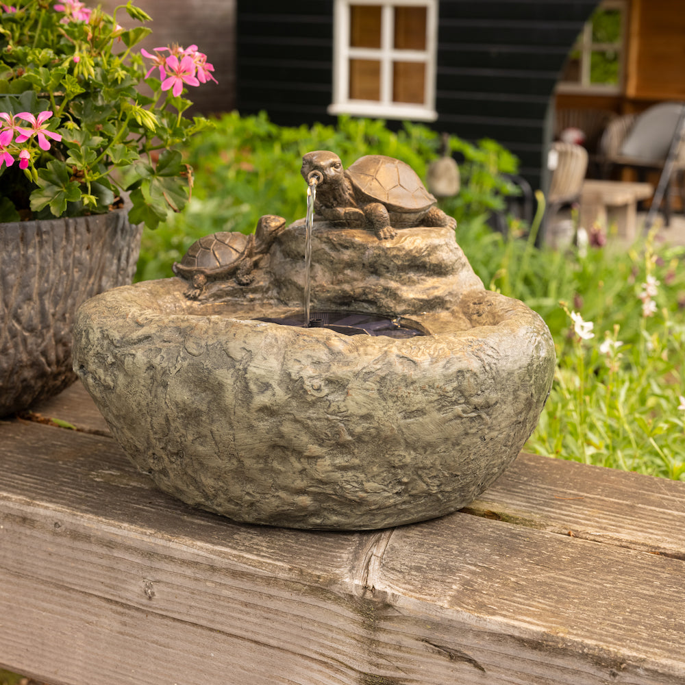 Solar Powered Turtle / Tortoise Water Feature / Fountain - 37cm ...