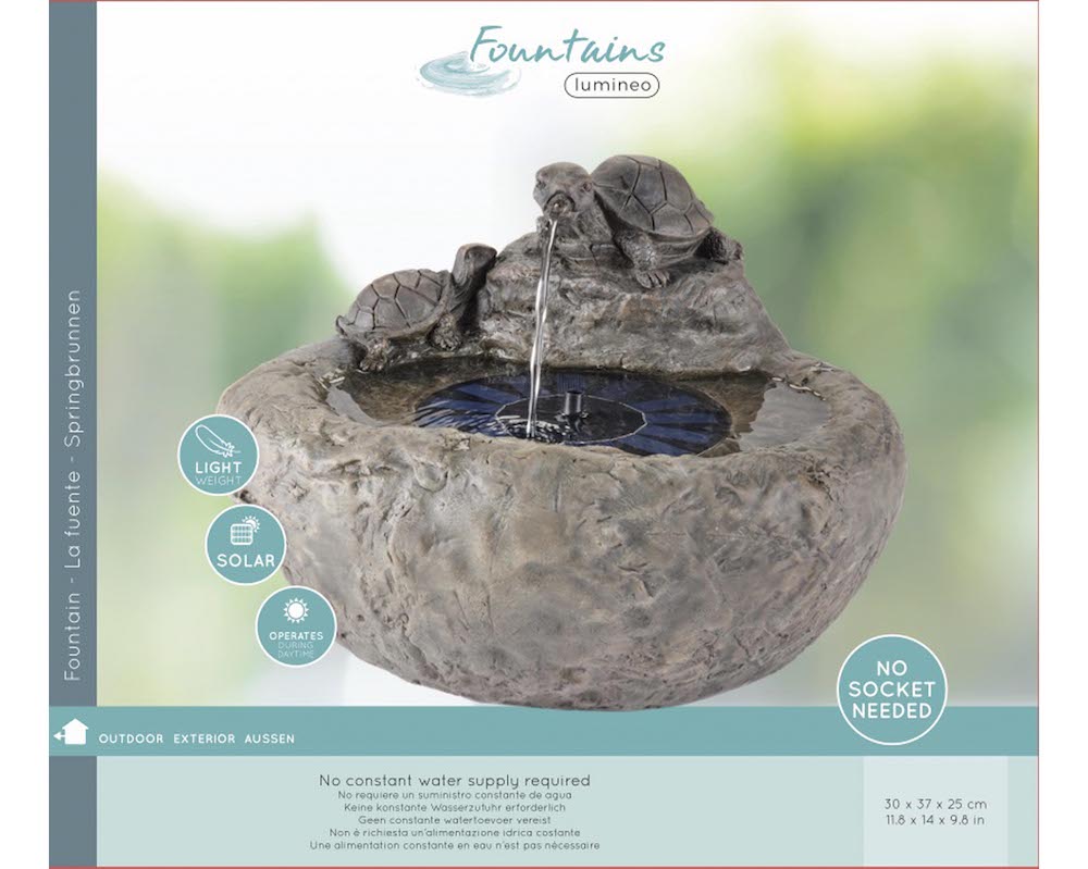Solar Powered Turtle / Tortoise Water Feature / Fountain - 37cm ...