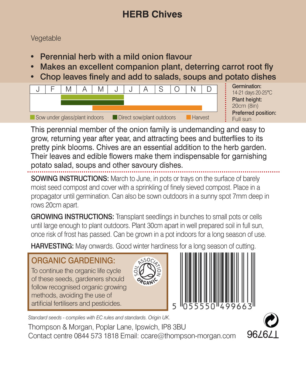 Herb Chives (Organic)- Pack of seeds – Southwood Garden Centre