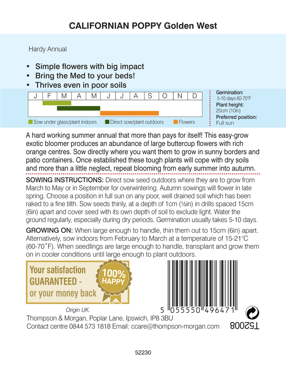 Californian Poppy Golden West - Pack of seeds – Southwood Garden Centre