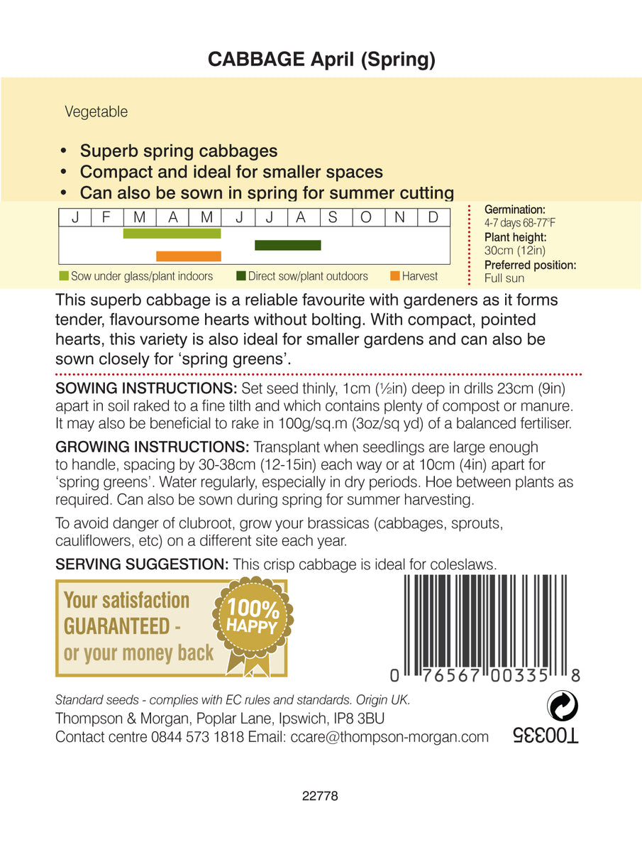 Cabbage (Spring) April- Pack of seeds – Southwood Garden Centre