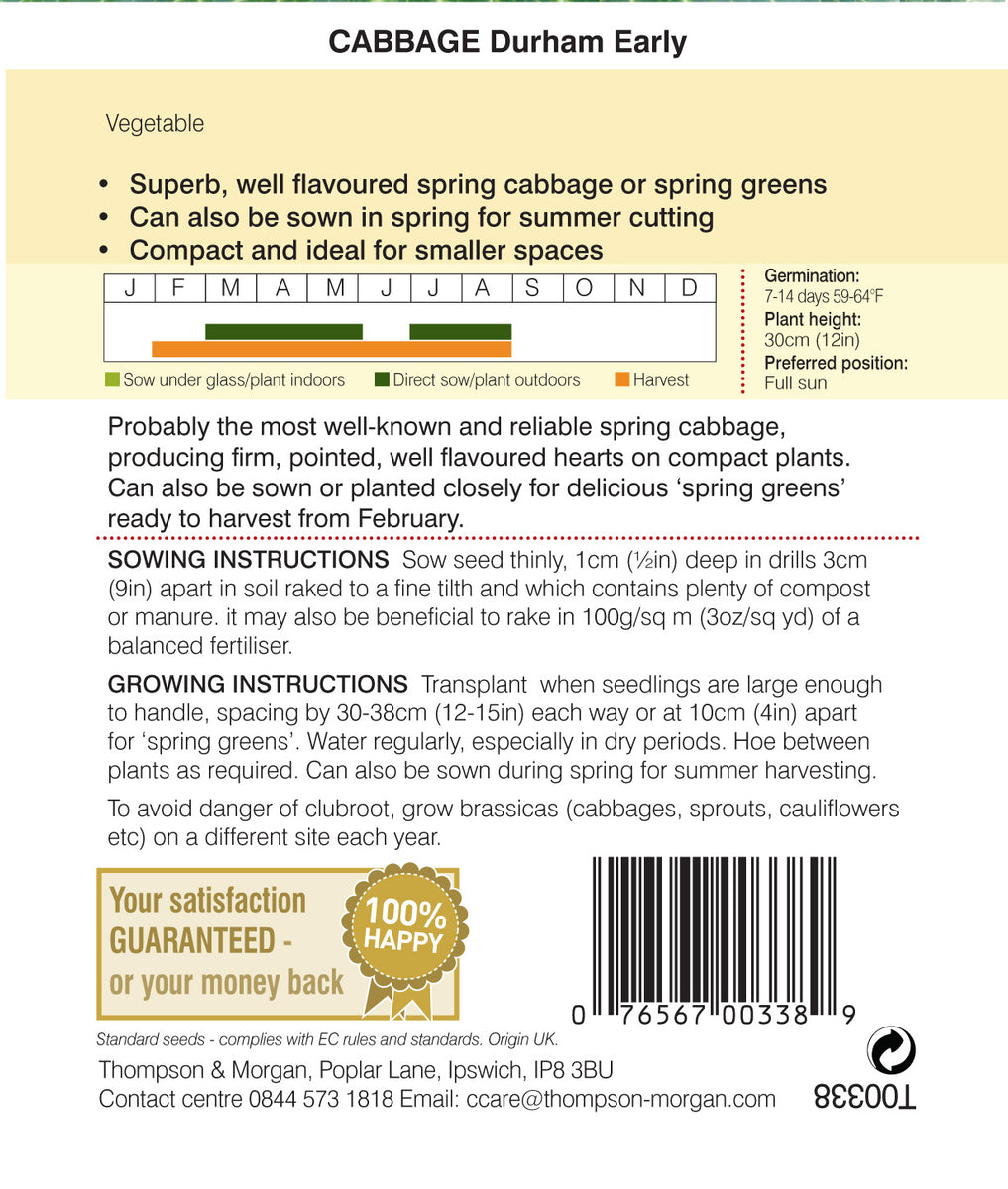 Cabbage Durham Early- Pack of seeds – Southwood Garden Centre