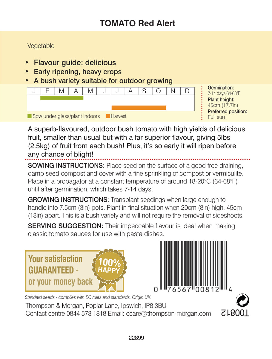 Tomato Red Alert Bush- Pack of seeds – Southwood Garden Centre