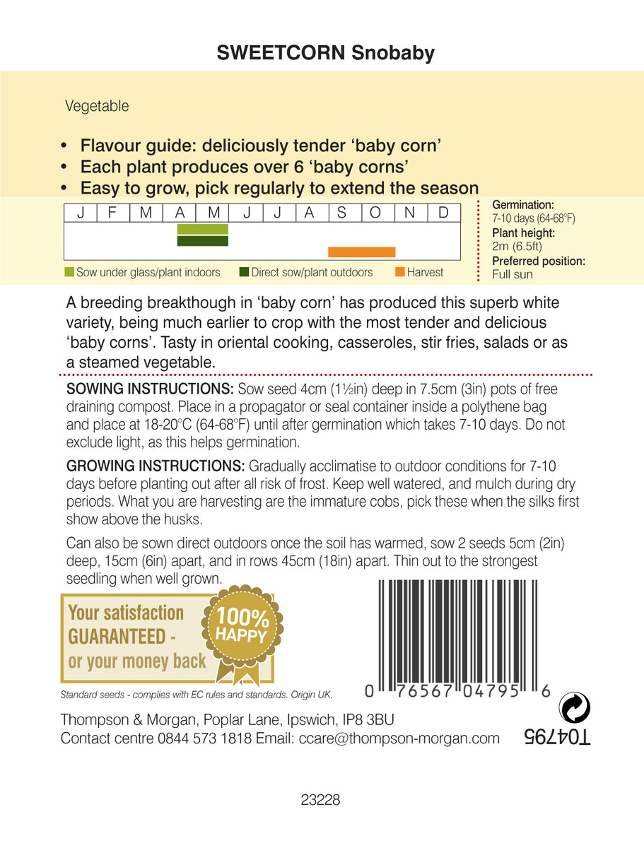Sweetcorn Snobaby - Pack of seeds – Southwood Garden Centre