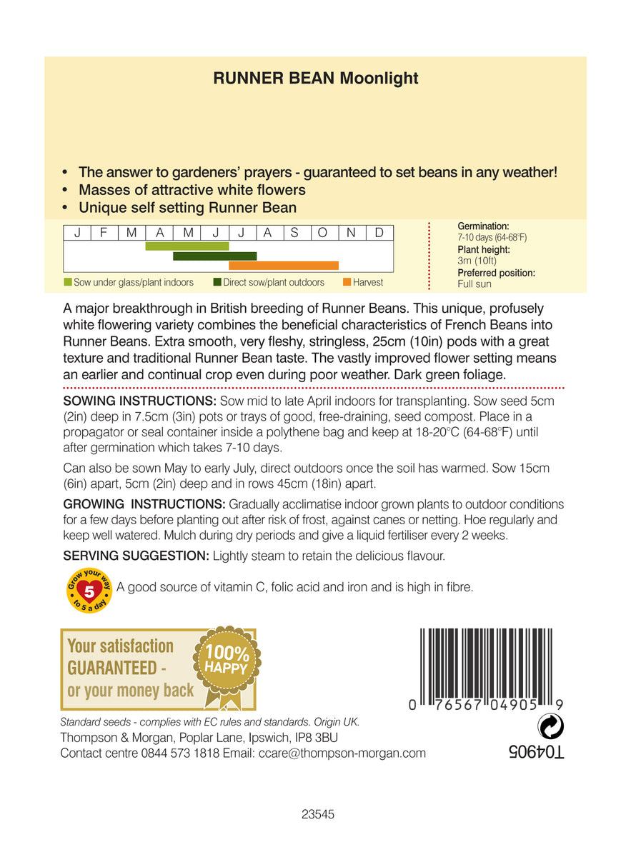 Runner Bean Moonlight- Pack of seeds – Southwood Garden Centre
