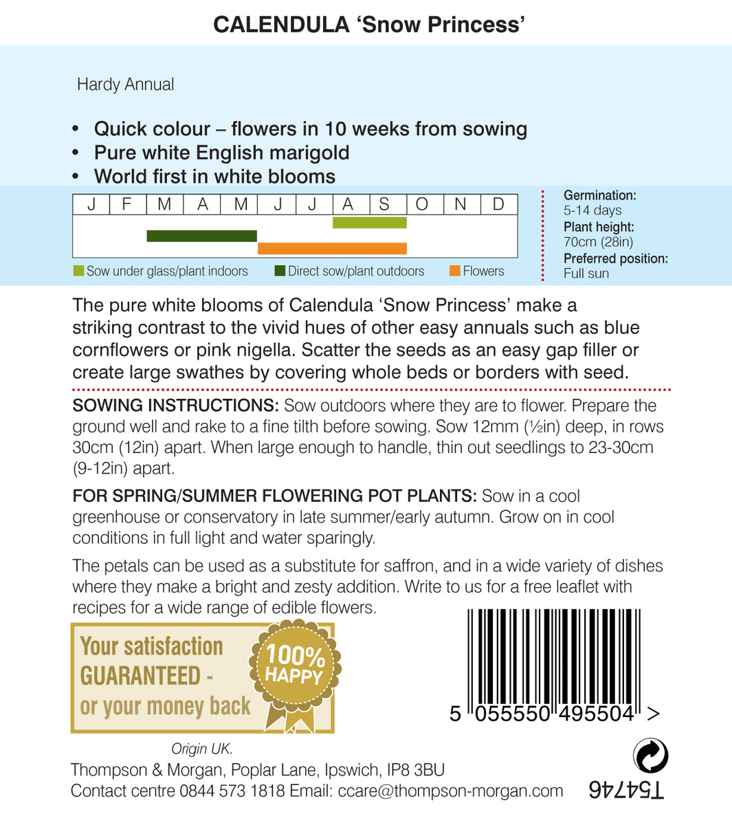 Calendula Snow Princess- Pack of seeds – Southwood Garden Centre