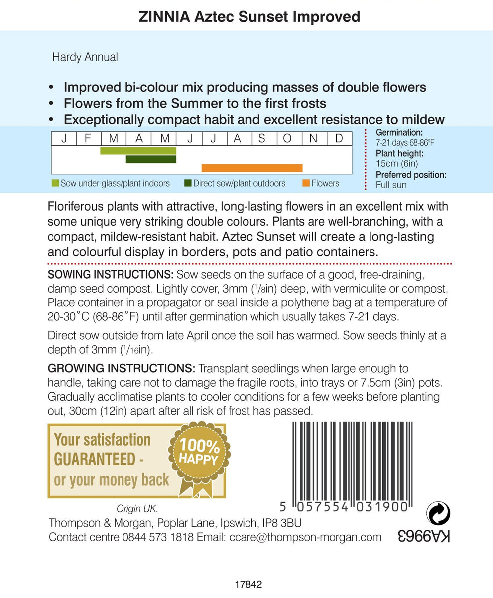 Zinnia Aztec Sunset Improved- Pack of seeds – Southwood Garden Centre