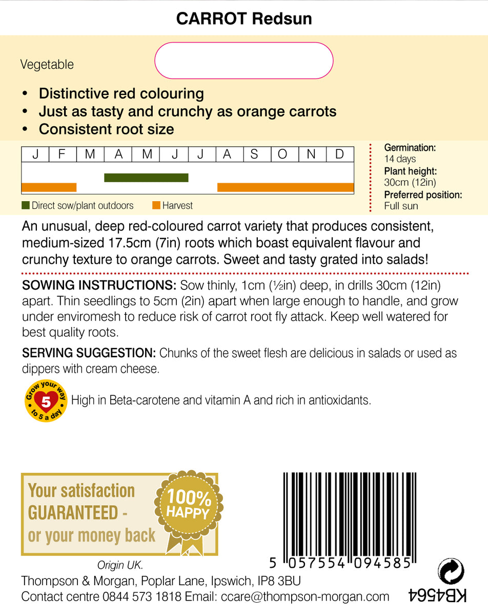 Carrot Redsun- Pack of seeds – Southwood Garden Centre
