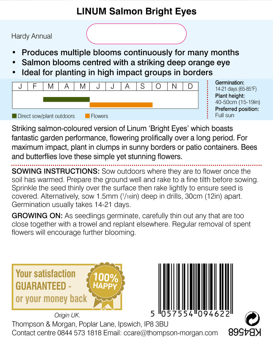 Linum Salmon Bright Eyes- Pack of seeds – Southwood Garden Centre