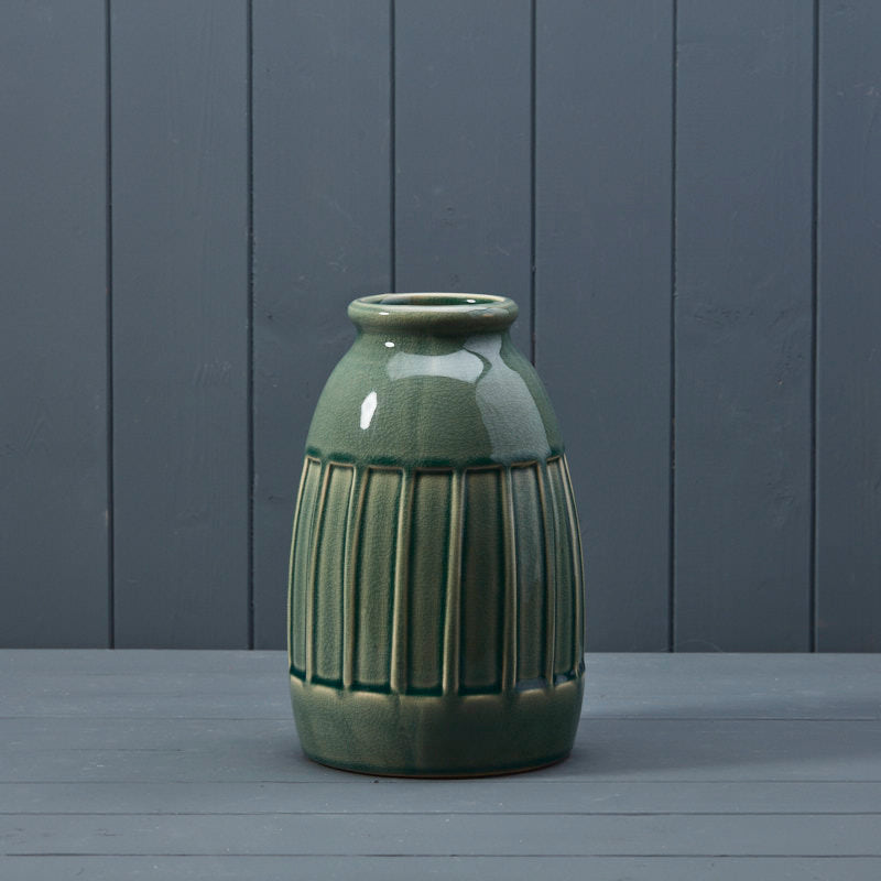 Green Textured Ceramic Vase with Lines - 24.5cm – Southwood Garden Centre