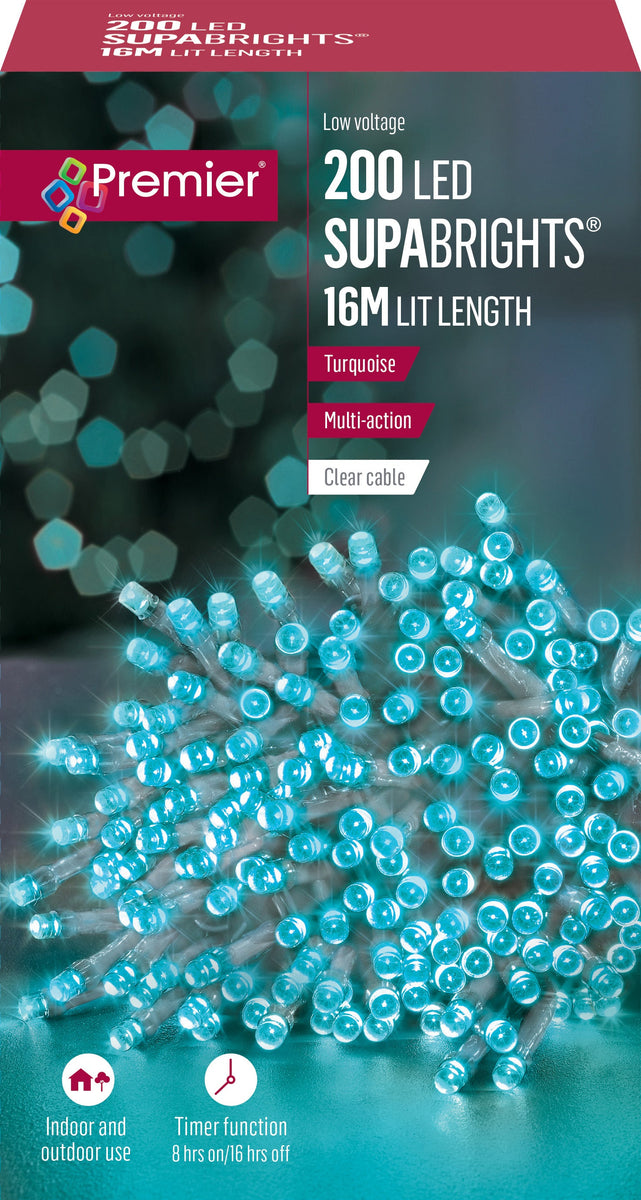 Premier - 200 Turquoise LED Multi Action SupaBrights with Clear Cable ...