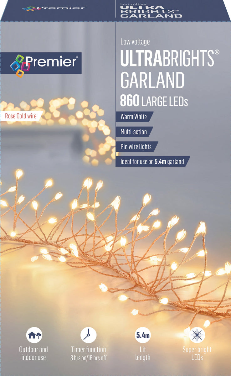Premier Rose Gold Ultrabright Cluster Light Garland – Southwood Garden ...