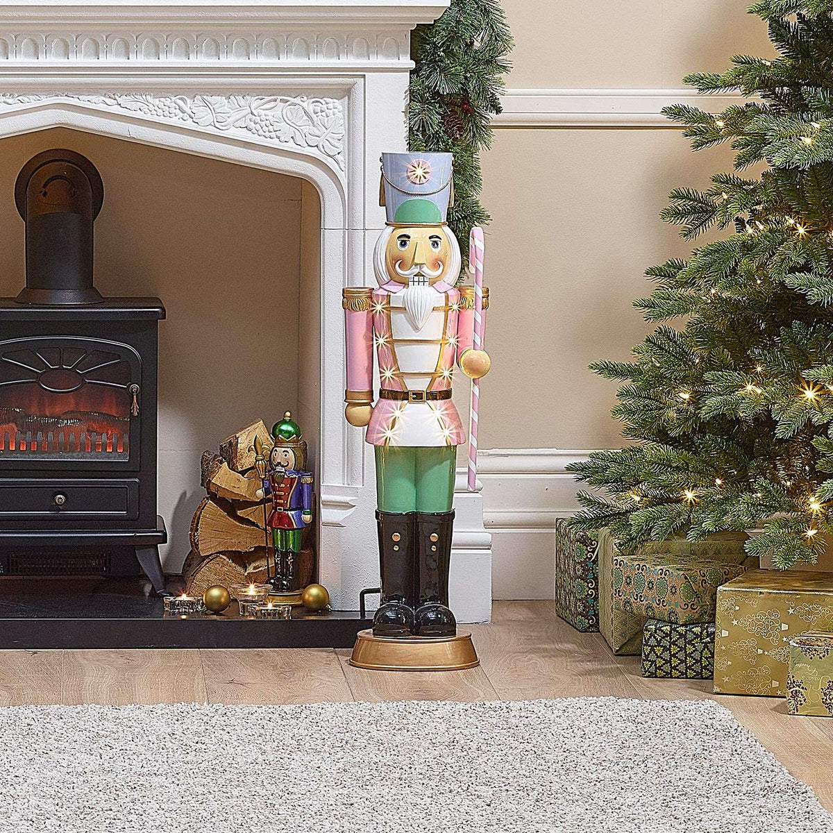 Noel the 3ft Pastel Pink Giant Nutcracker with Candy Cane Light Up - I ...
