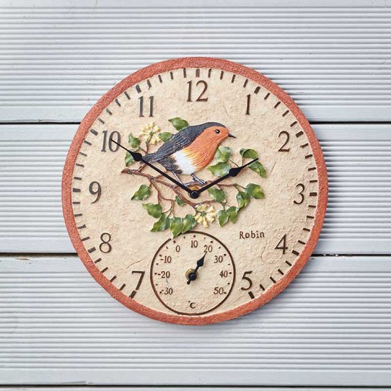 Robin Wall Clock & Thermometer – Southwood Garden Centre