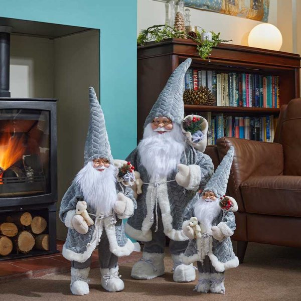 Papa Noel Christmas Grey Soft Furry Santa Figure / Figurine – Southwood ...